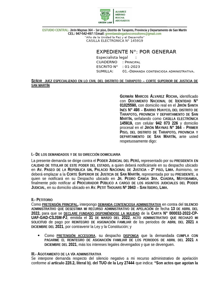 Demanda Contenciosa Administrativa German Alvarez Rocha | PDF | Apelación | Justicia