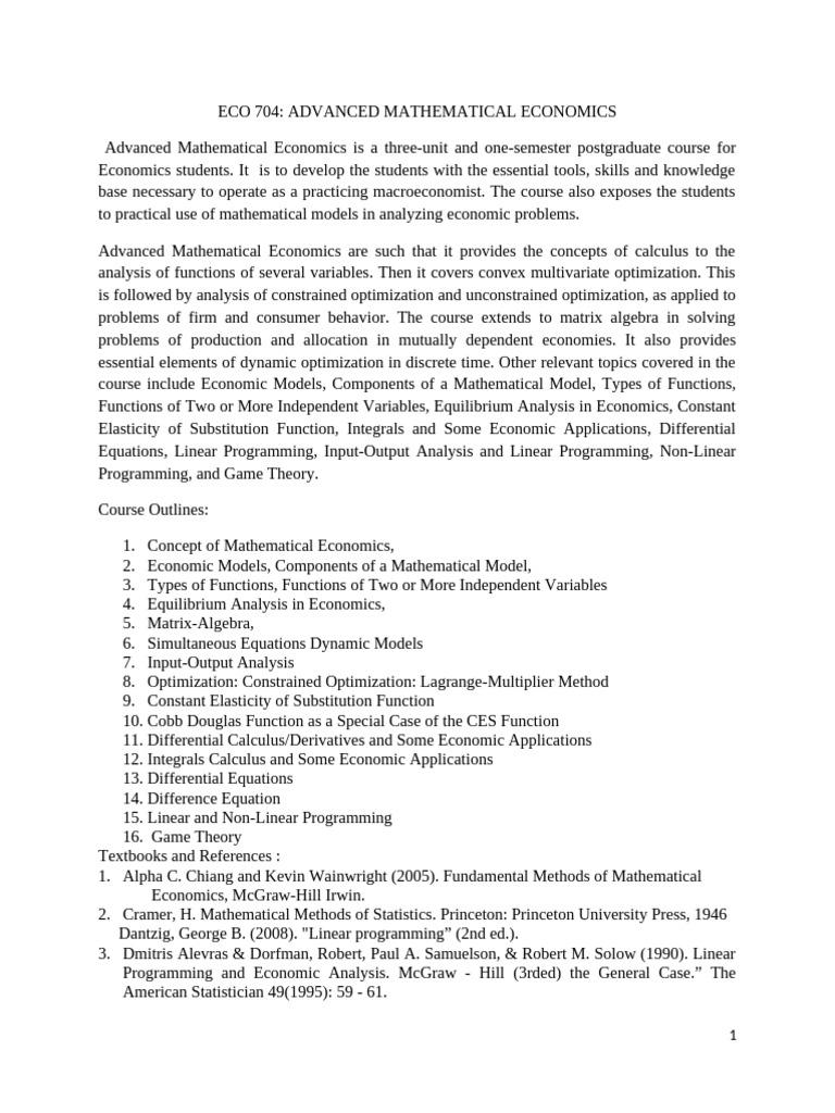 Eco 704 Advanced Mathematical Economics | PDF | Mathematical Economics ...