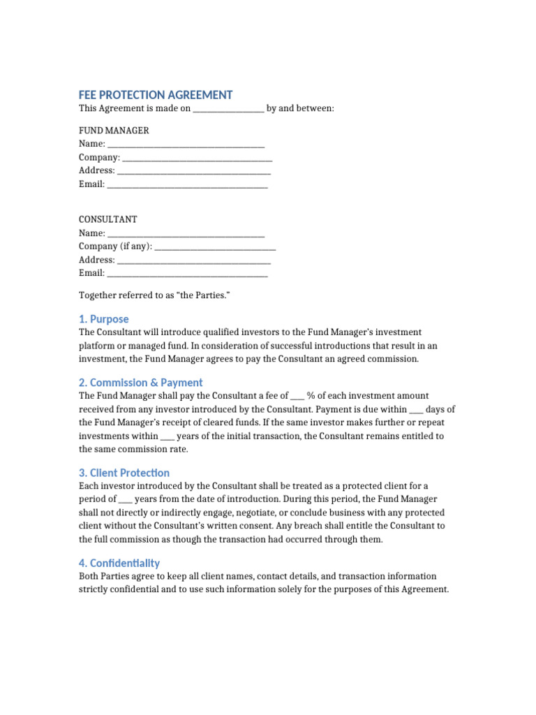 Fee Protection Agreement Template | PDF