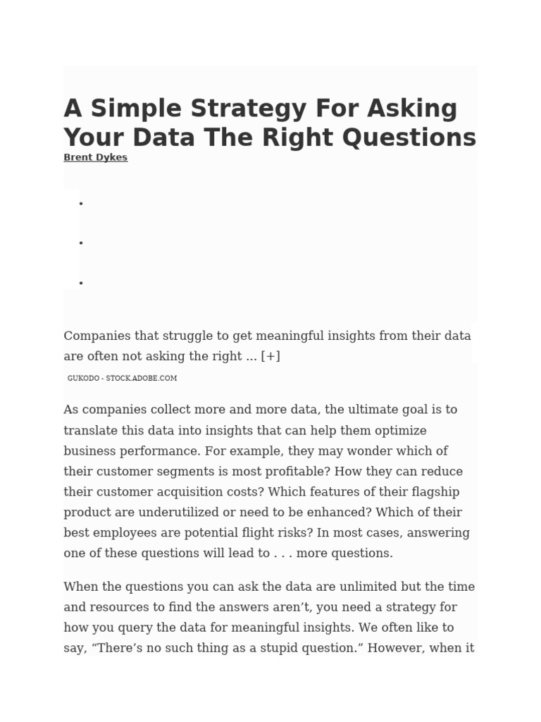 A Simple Strategy For Asking Your Data The Right Questions | PDF ...