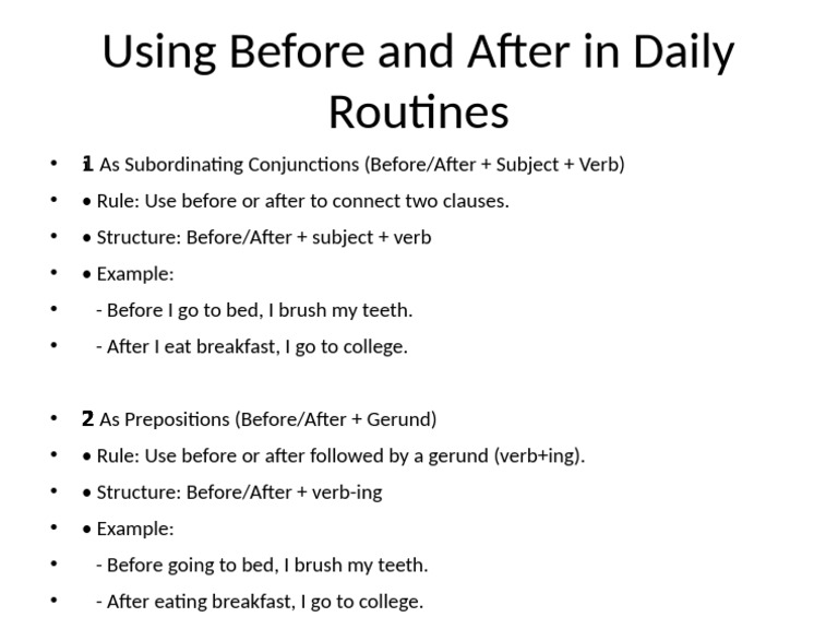 Using Before and After in Daily Routines | PDF