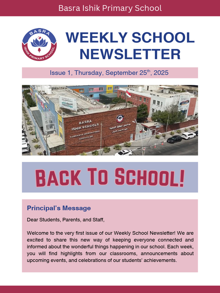 Primary Weekly Newsletter 1st, 25-09-2025 2 | PDF | Classroom | Learning