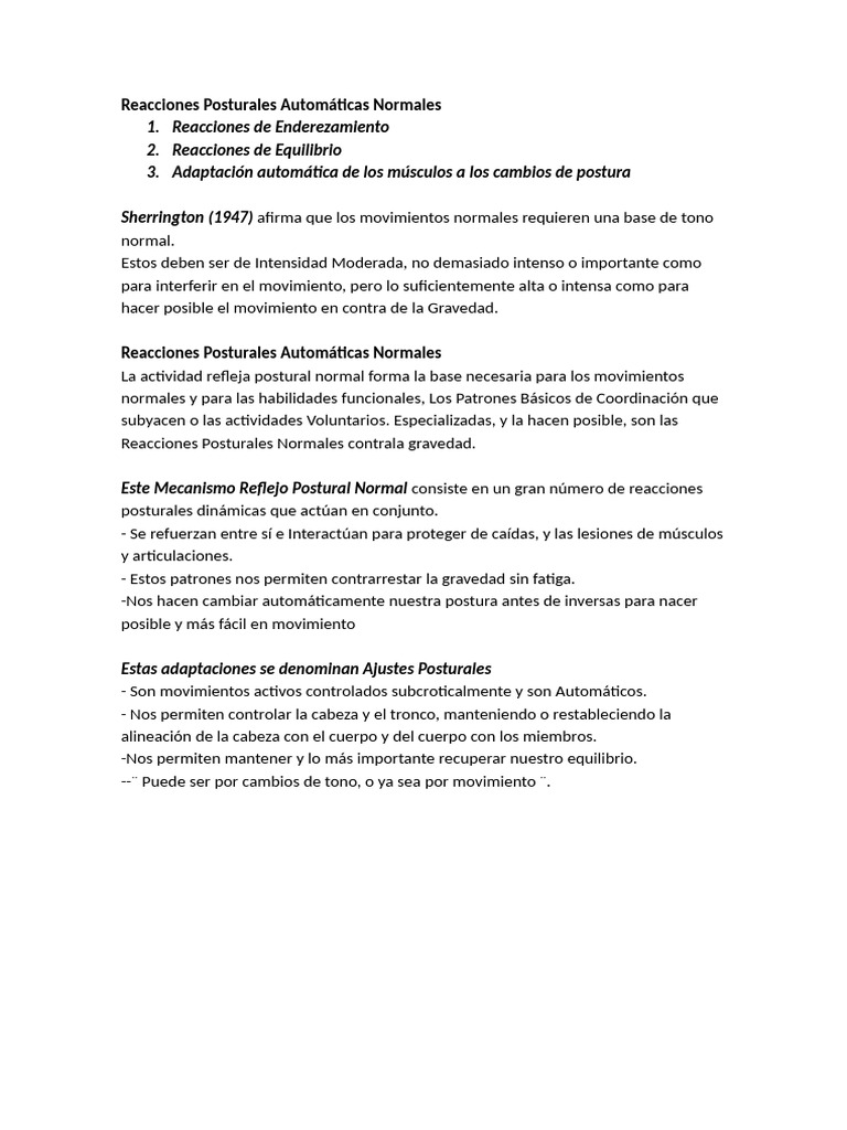 Reacciones Posturales Automáticas Normales | PDF | Músculo