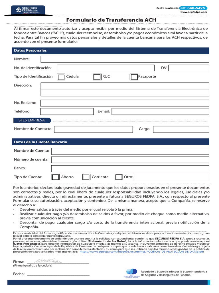 Formulario de Ach | PDF | Transferencia bancaria | Bancos