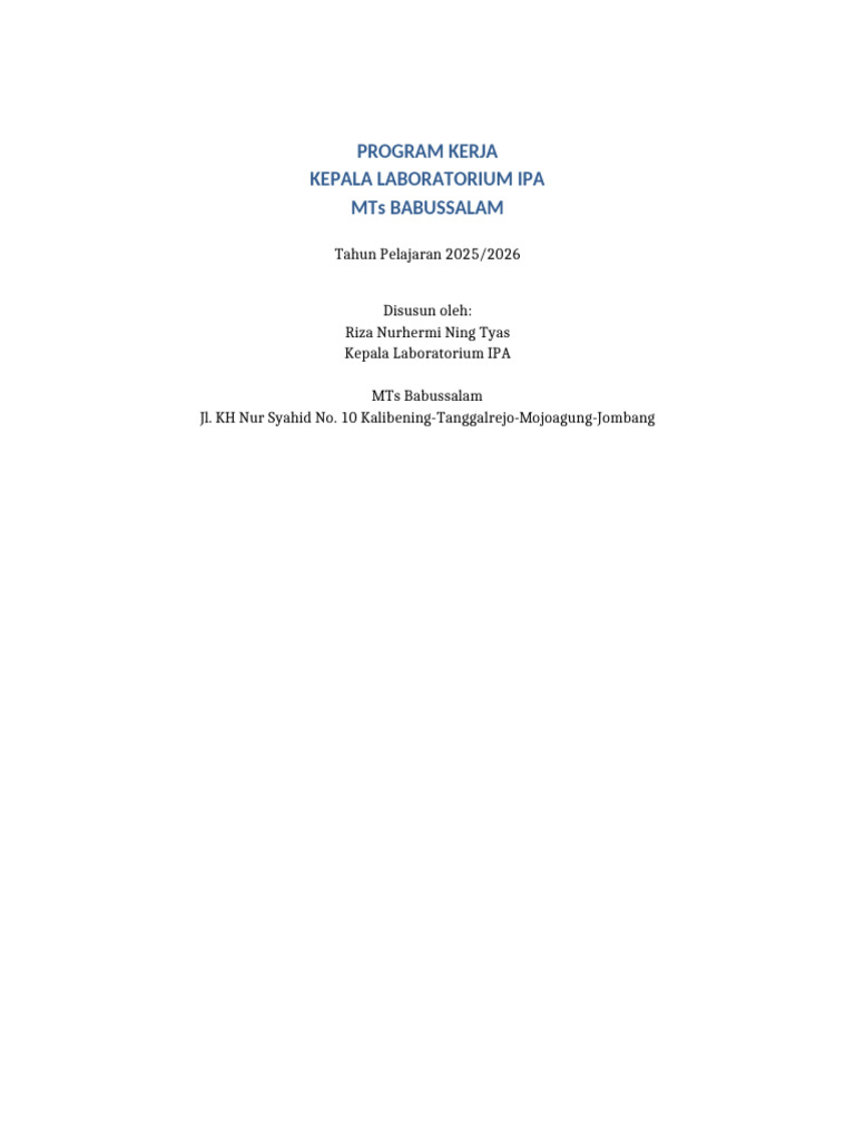 Program Kerja Kepala Laboratorium IPA MTs Babussalam 2025 2026 v2 | PDF