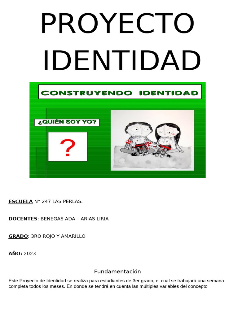 Proyecto de Identidad para 3er Grado | PDF