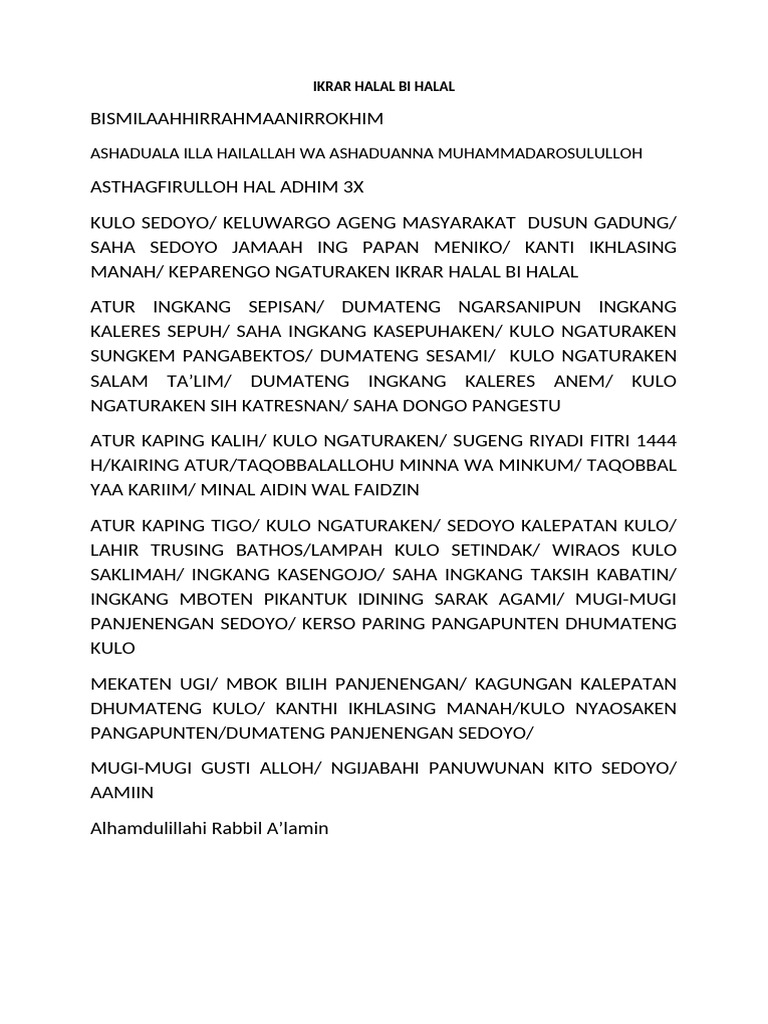 Ikrar Halal Bi Halal 1444 H | PDF