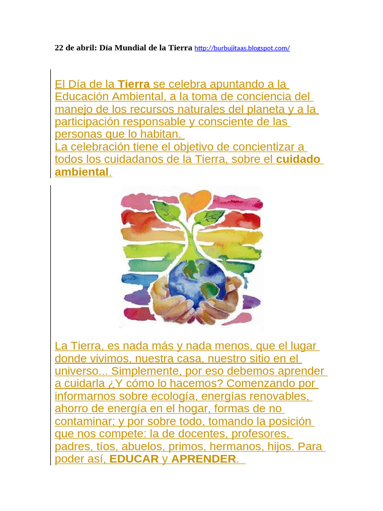 22 de Abril Dia de La Tierra | PDF | Residuos | Naturaleza