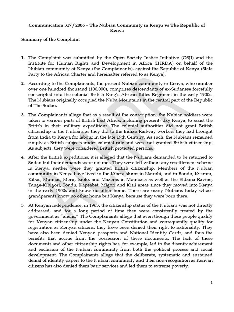 Nubian Right To Identity Full Case | PDF | Nationality | Discrimination