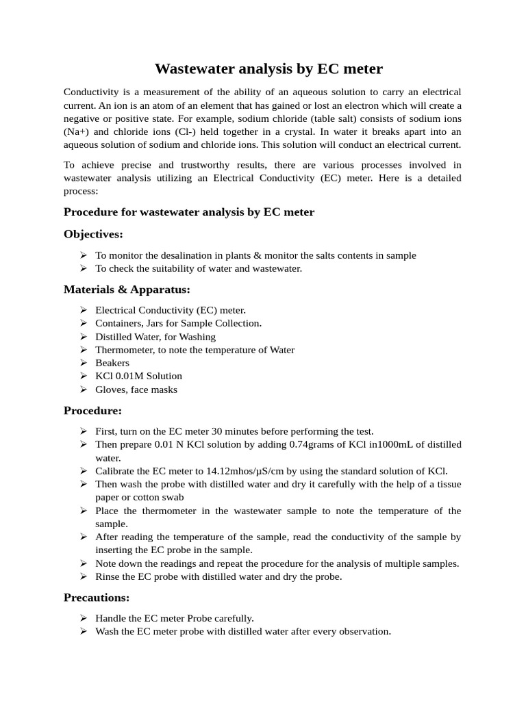 Practical 3 Wastewater Analysis by EC Meter | PDF