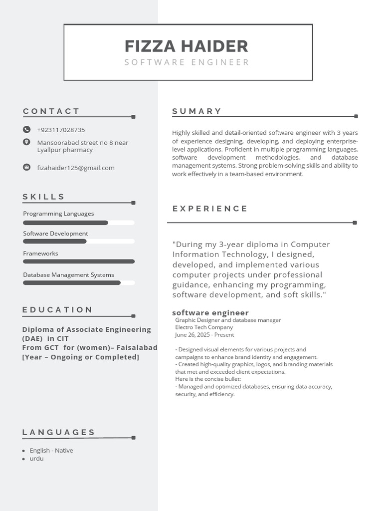 Gray Modern Professional Without Photo Resume | PDF