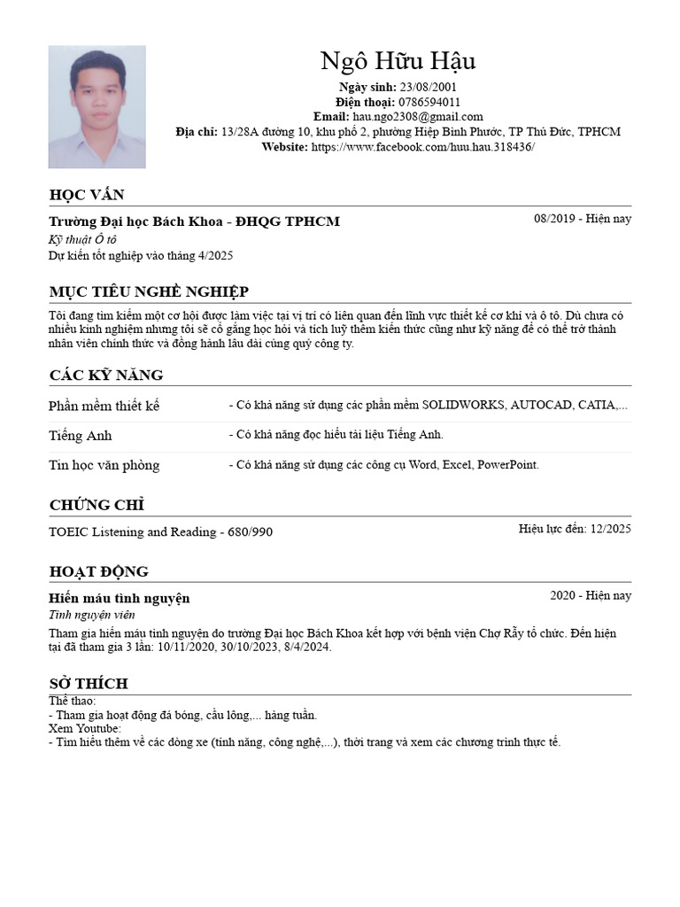 CV - Ngo Huu Hau | PDF