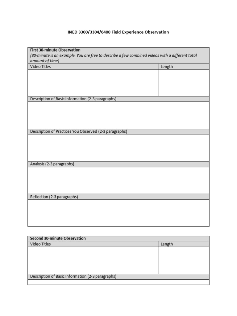 Option 1 - Field Experience Observation Template | PDF