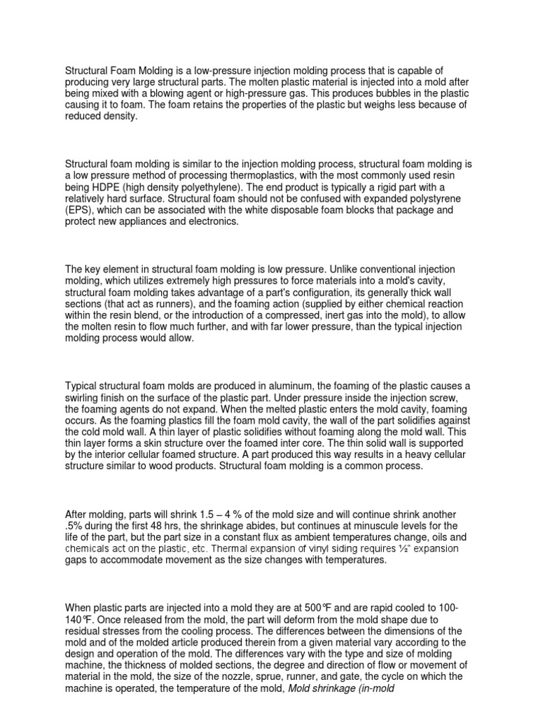 Structural Foam Molding Is A Low | PDF | Foam | Plastic