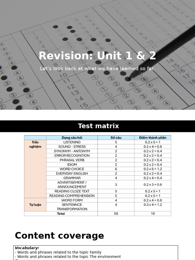 Revision Unit 1 2 Grade 10 | PDF