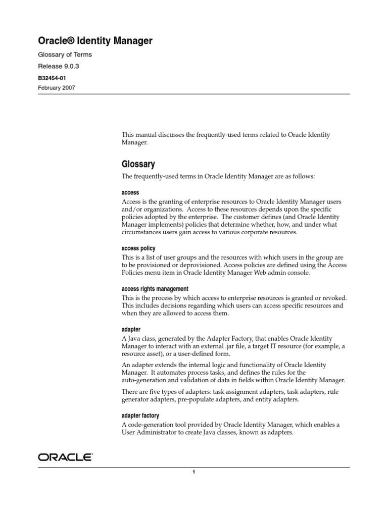 Glossary of OIM | PDF | Oracle Database | Databases