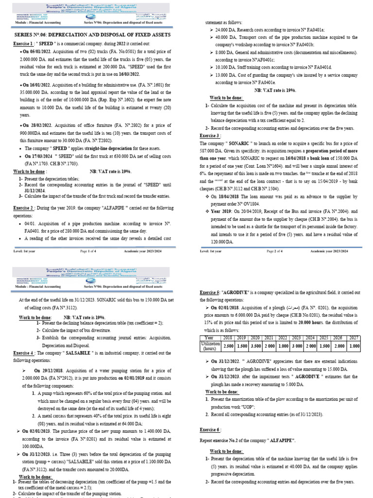 Depreciation of Fixed Assets Exercises | PDF | Depreciation | Fixed Asset
