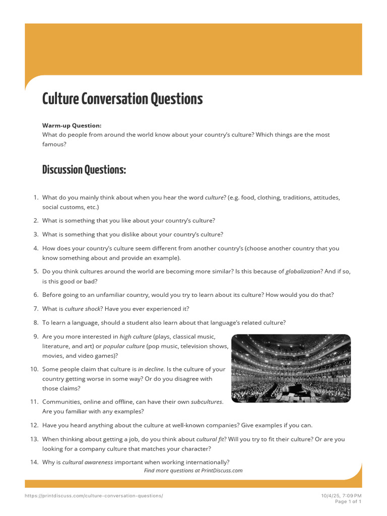 Culture Conversation Questions | PDF