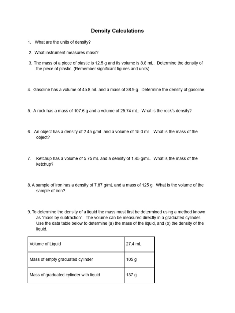 Density Calculations and Examples | PDF