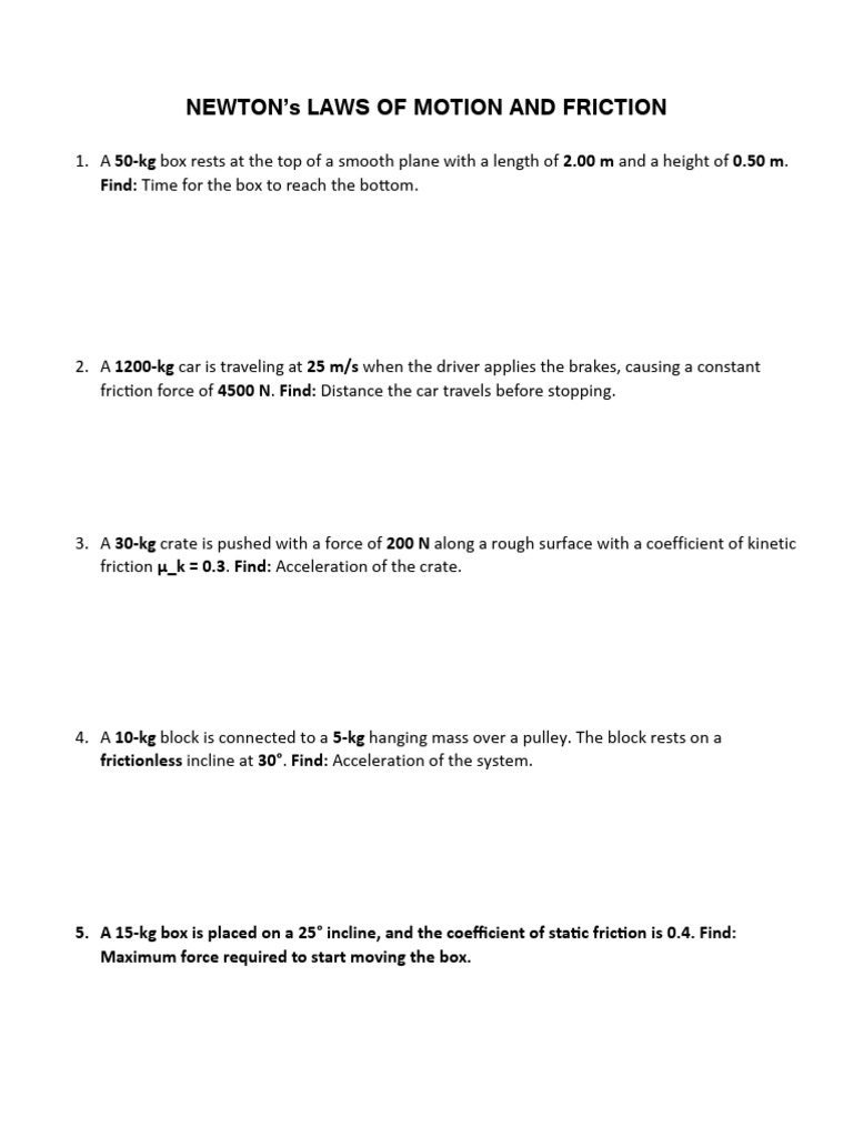 Newtons Law of Motion and Friction Samples | PDF