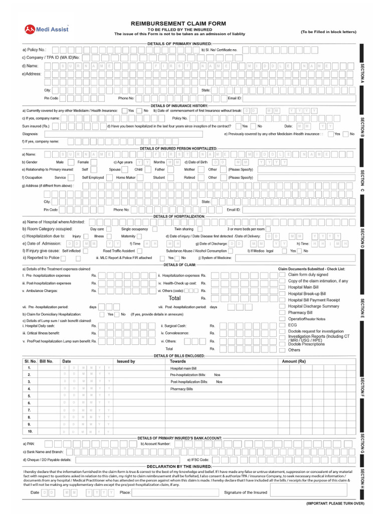 Reimbursement Claim Form Pages | PDF | Hospital | Medicine