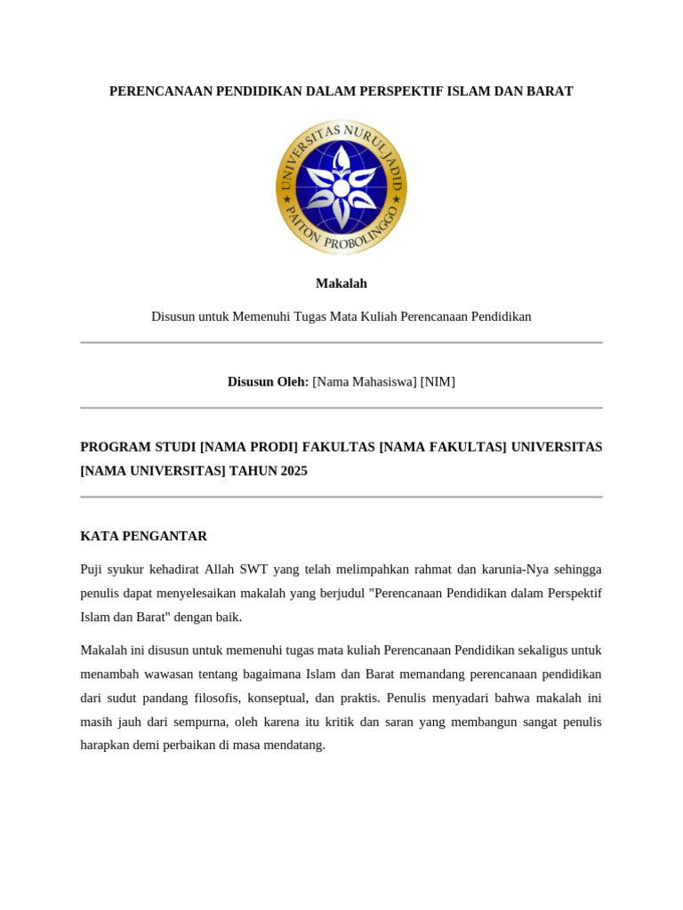 Perencanaan Pendidikan Dalam Perspektif Islam Dan Barat | PDF