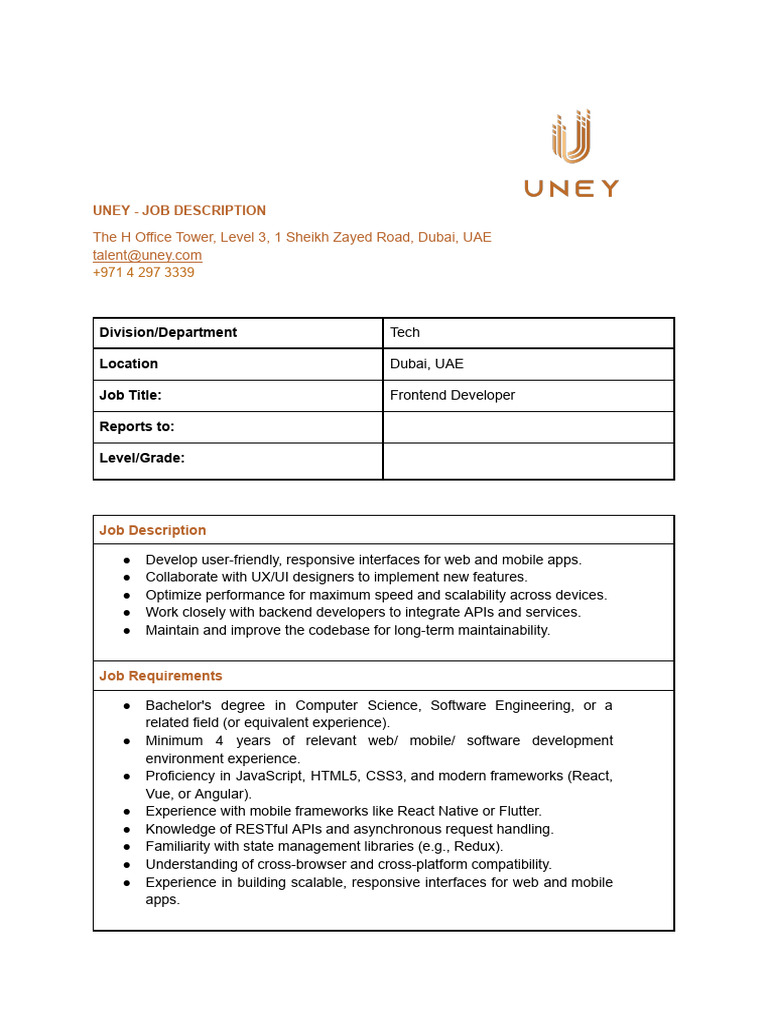 Frontend Developer Job in Dubai | PDF