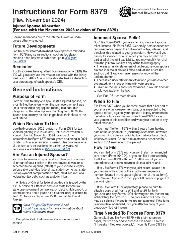 Instructions For Form 8379: (Rev. November 2024) | PDF | Internal ...