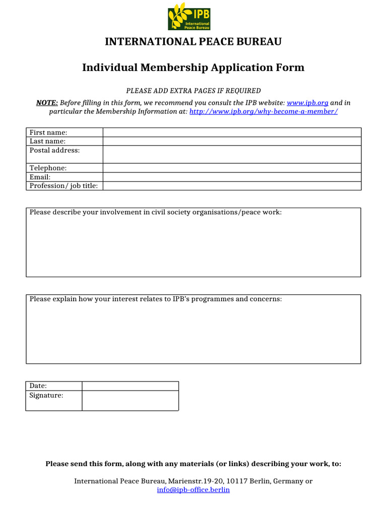 Individual Membership Application Form | PDF
