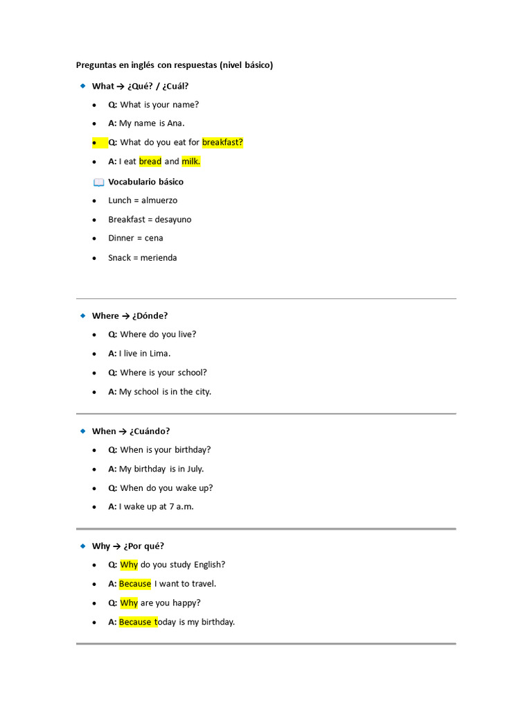 Basic English Questions and Answers | PDF | Semantics | Syntax
