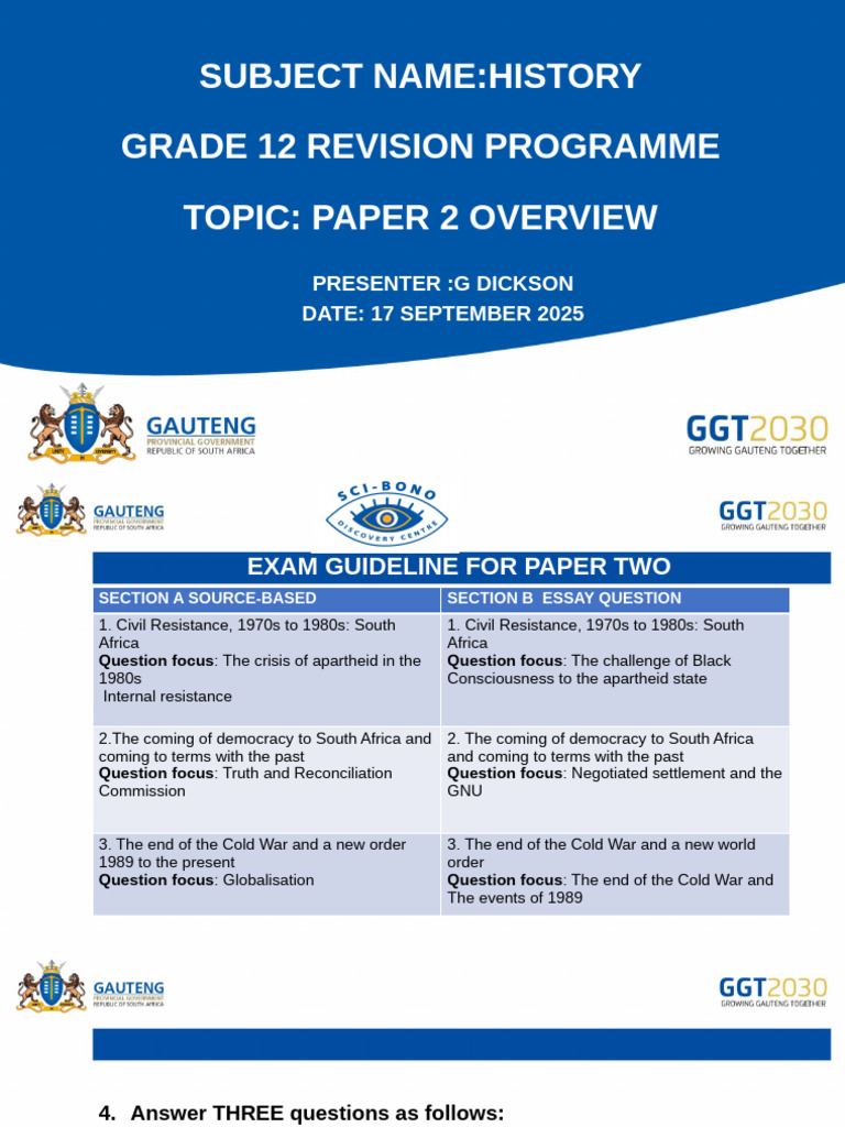 Grade 12 History Paper 2 Overview | PDF | Apartheid | South Africa
