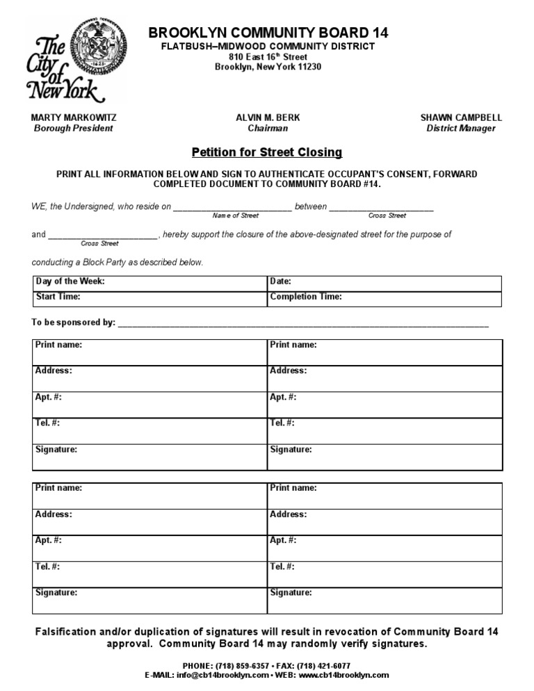 Petition For Street Closing | PDF | Politics