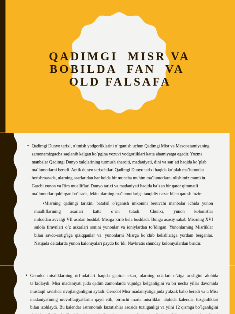 Qadimgi Misr Va Bobilda Fan Va Old Falsafa | PDF