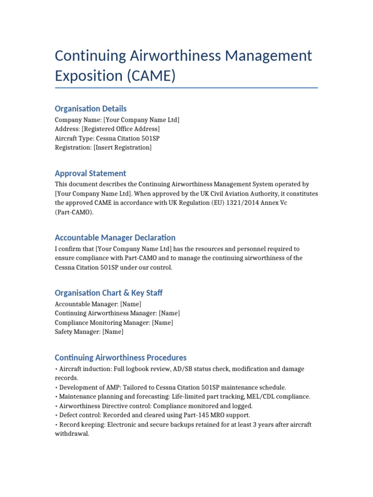 Continuing Airworthiness Management CAME | PDF | Aviation | Aircraft
