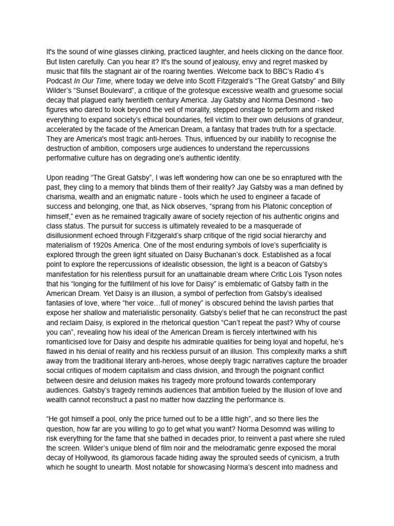 Transcript - Great Gatsby V Sunset Boulevard | PDF | The Great Gatsby