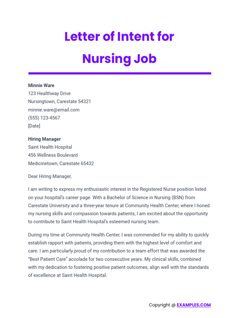 Letter of Intent For Nursing Job | PDF