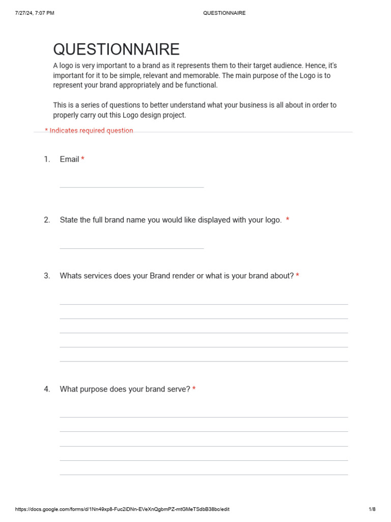 Logo and Brand Identity Questionnaire Class - Google Forms-2 | PDF ...