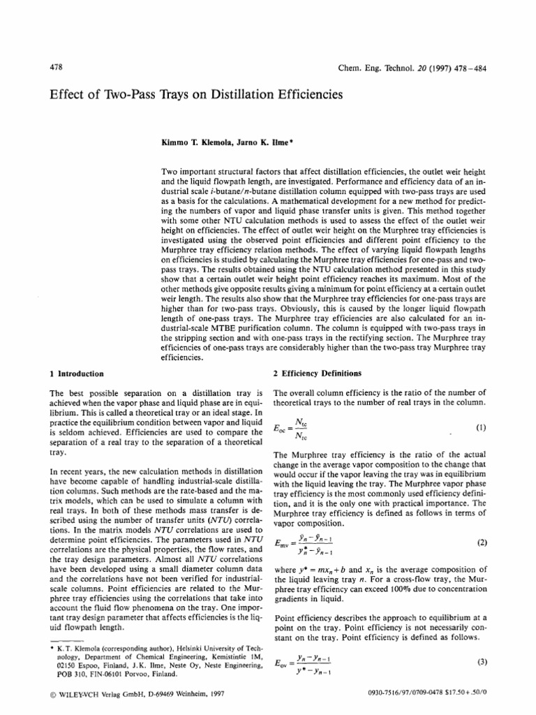 Effect of Two-Pass Trays On Distillation Efficiencies | PDF ...