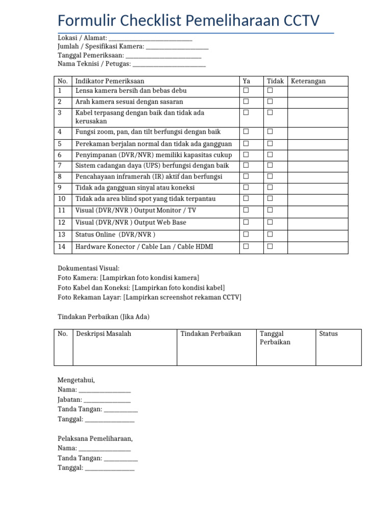 Checklist Pemeliharaan CCTV | PDF