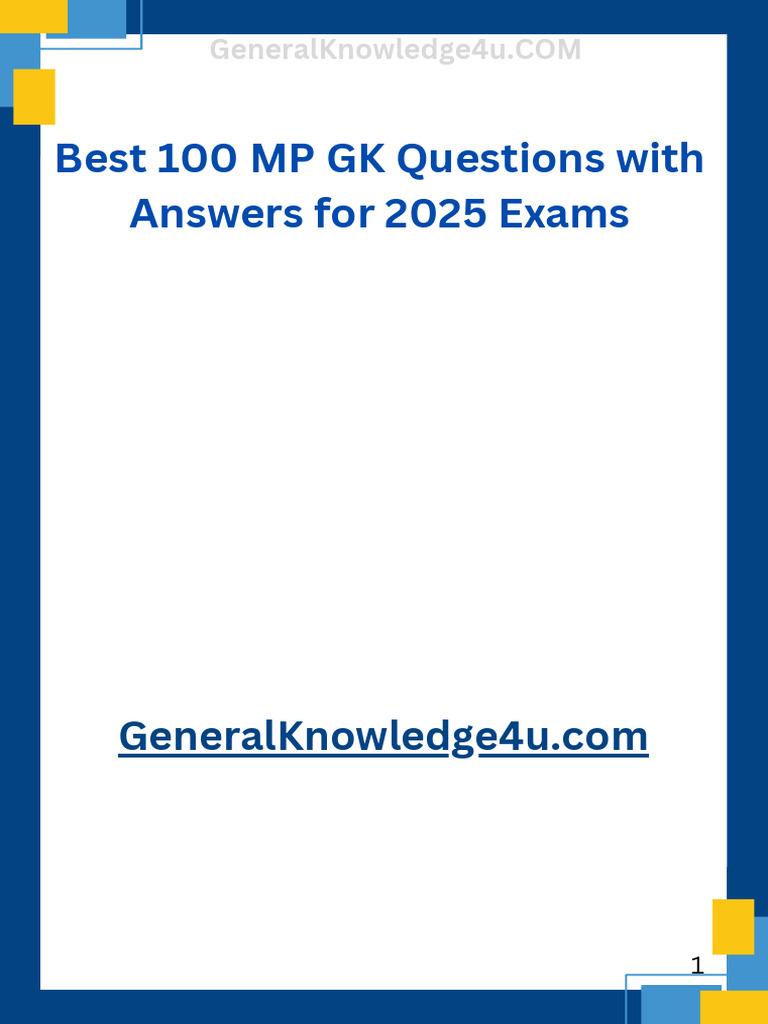 Best 100 MP GK Questions With Answers For 2025 Exams | PDF