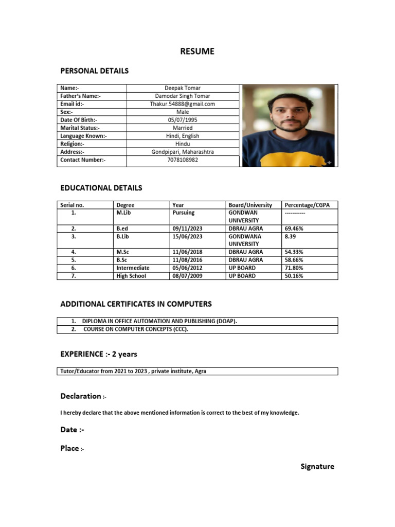 Resume: Personal Details | PDF