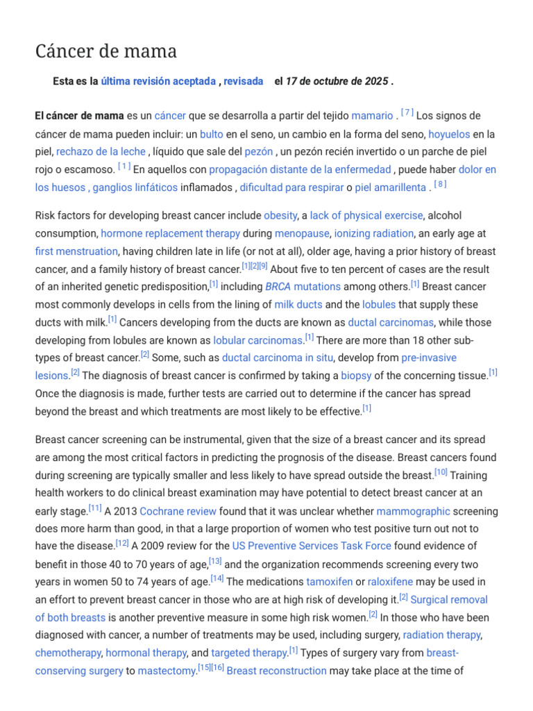 Cáncer de Mama - Wikipedia | PDF | Breast Cancer | Mammography