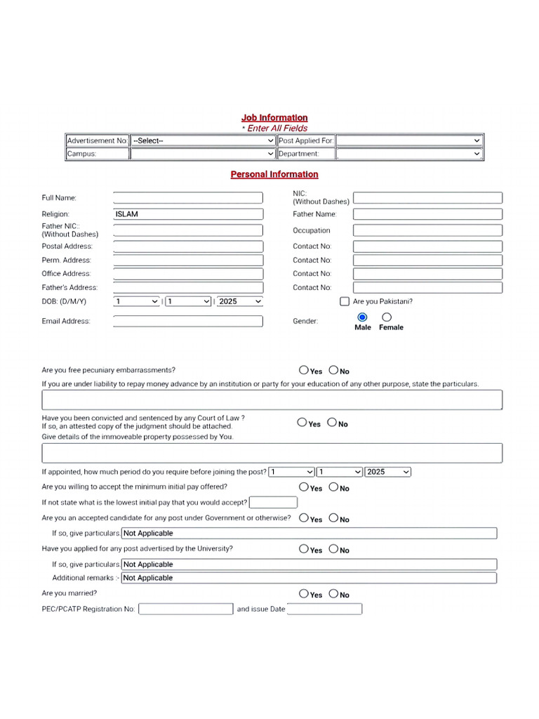 Uet Application Form | PDF