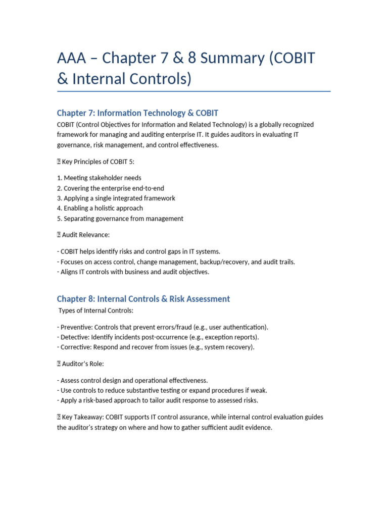 AAA Ch7 8 COBIT Summary OnePager | PDF