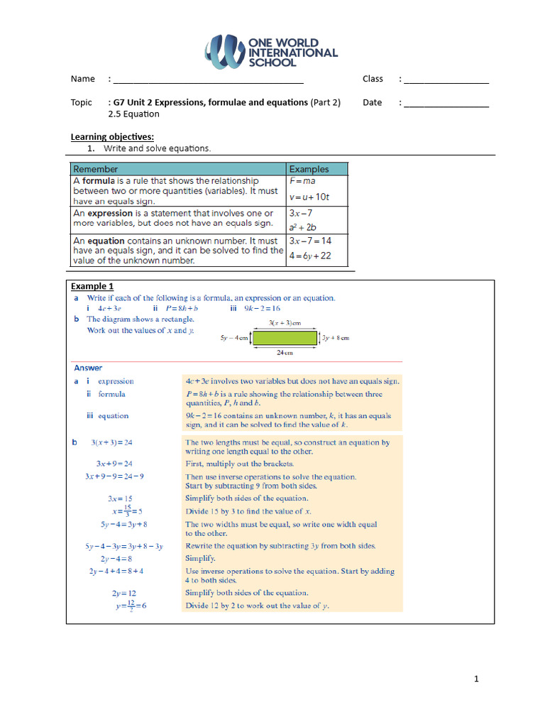 Unit 2 Algebra Part 3 - Equation | PDF | Equations | Triangle