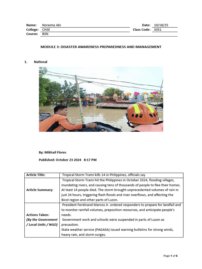 (AB.I) Module 3 Disaster Awareness Preparedness and Management - Quiz ...
