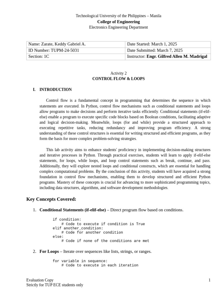 Zarate Lab 2 | PDF | Control Flow | Python (Programming Language)