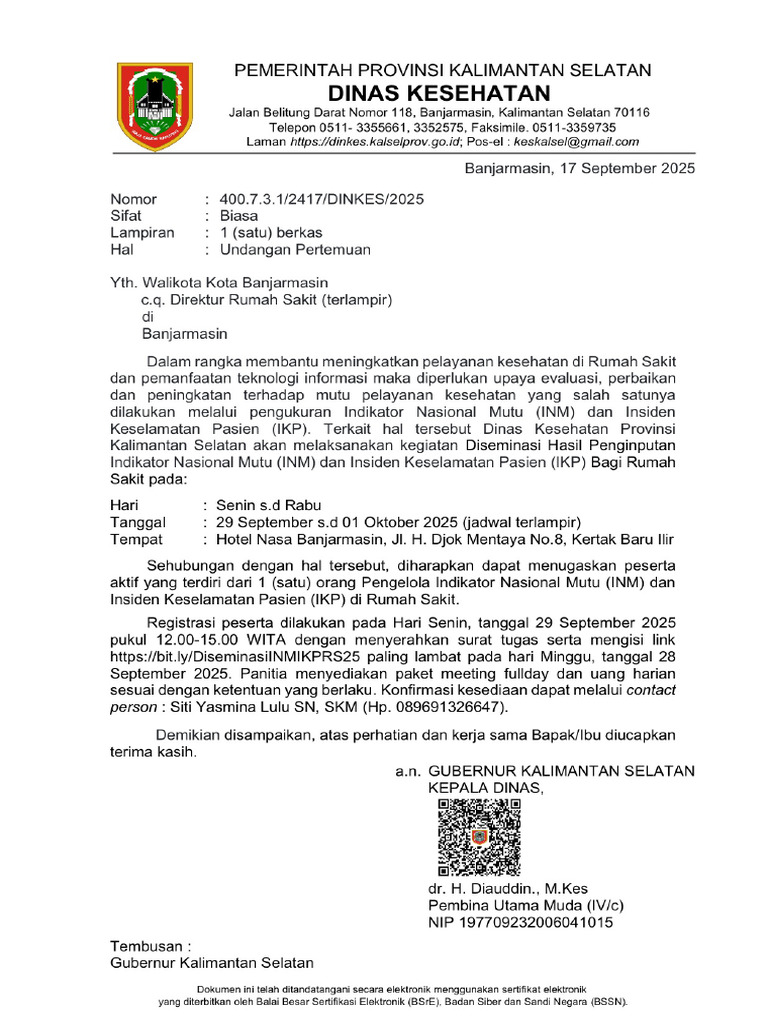 Undangan Peserta Banjarmasin - INM IKP RS 25 | PDF