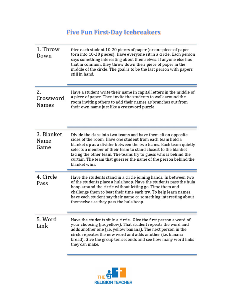5 Fun First-Week Ice Breakers | PDF