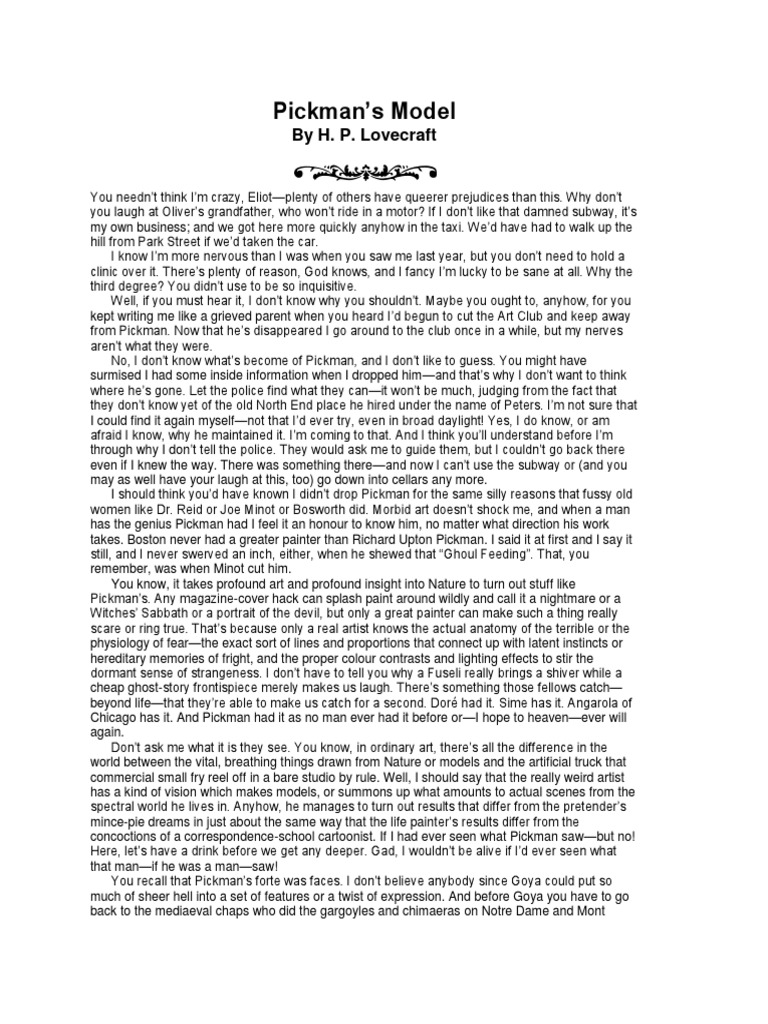 Pickman's Model: by H. P. Lovecraft | PDF | Nature